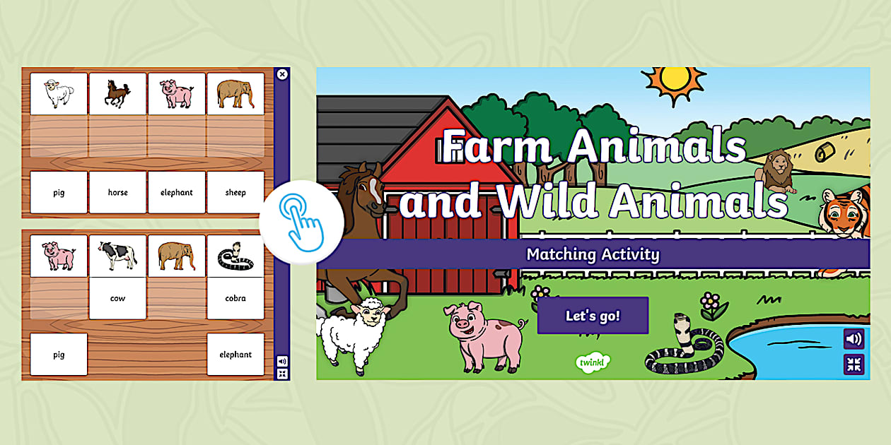 Farm Animals and Wild Animals Interactive Matching Activity