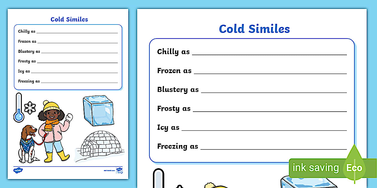 Cold Similes Worksheet (teacher made) - Twinkl