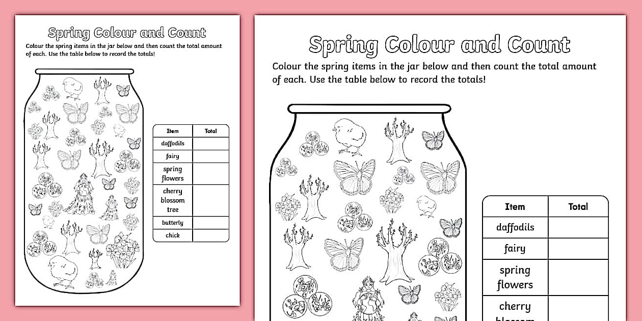 👉 Spring Colour and Count Worksheet - Twinkl