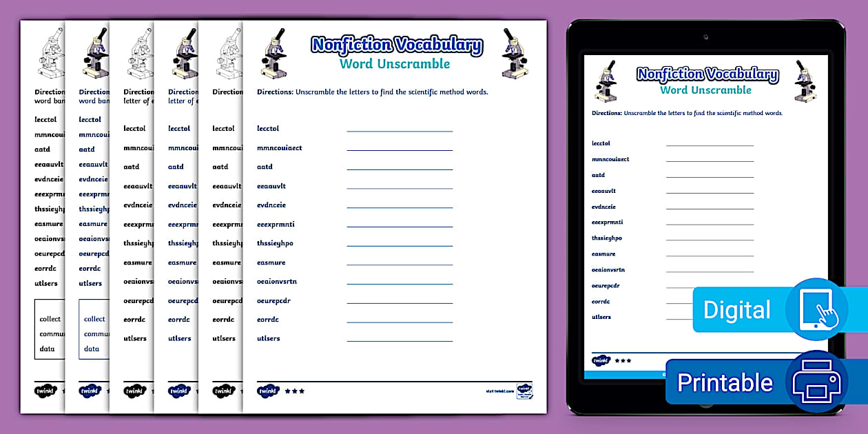 Tier 3 Differentiated Word Unscramble: Scientific Method