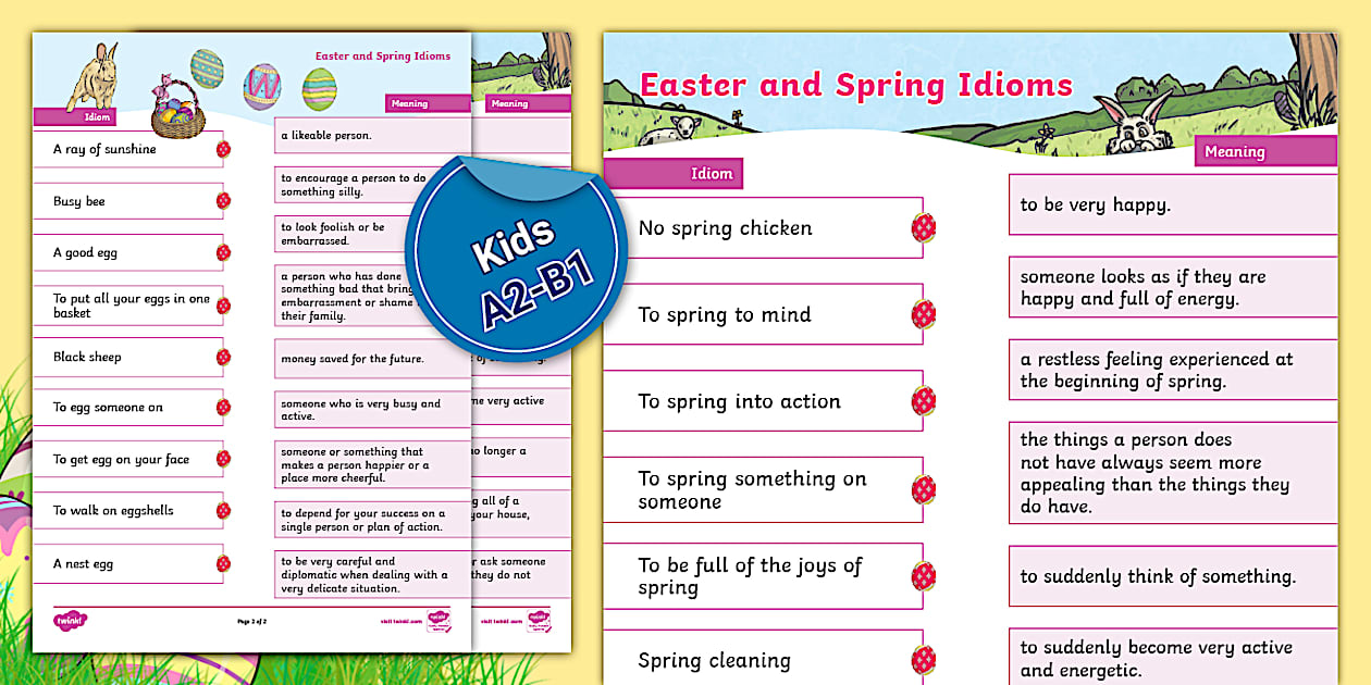 Easter and Spring Idiom Matching Worksheet (teacher made)