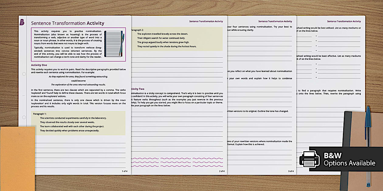 Sentence Transformation Activity (teacher made) - Twinkl