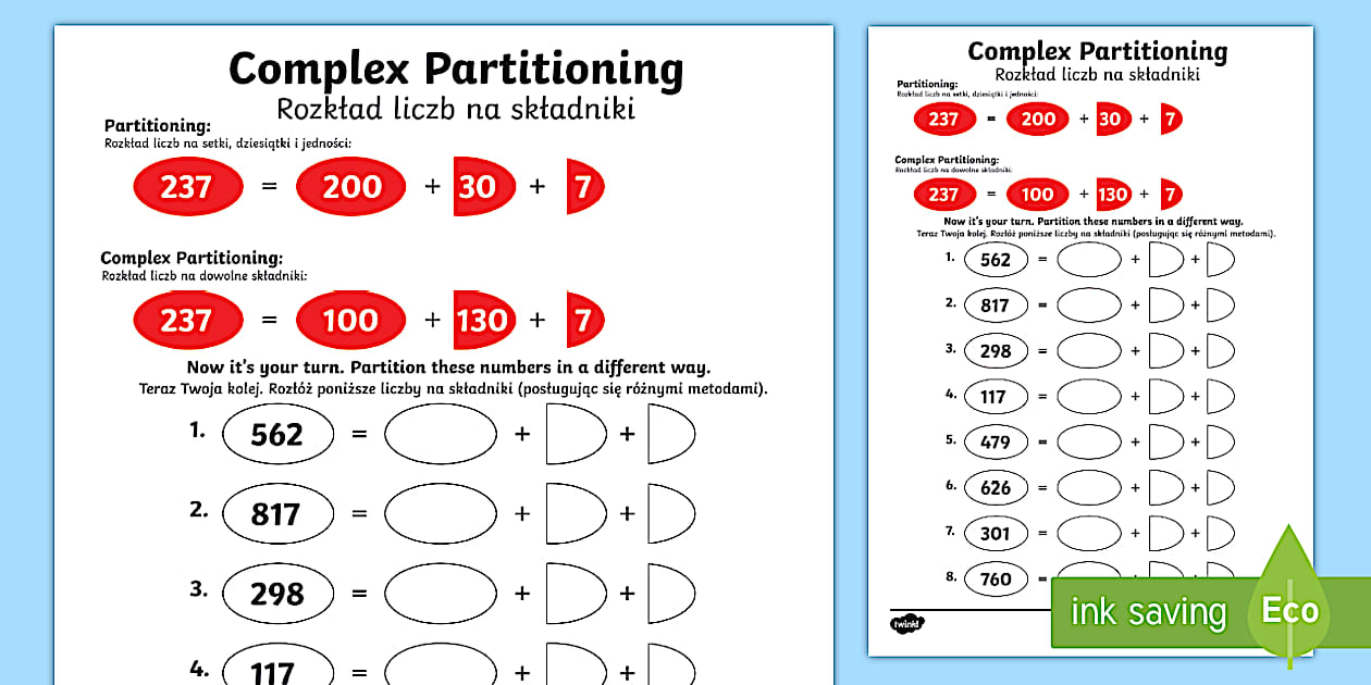 Complex Partitioning Worksheet / Worksheet English/Polish - Complex