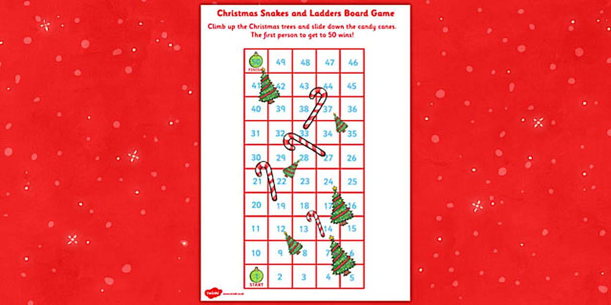 Snakes and Ladders Christmas Board Game 1 to 50 - christmas