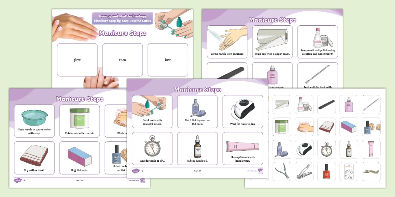 Beauty and Nail Technology: Manicure Routine Cards - Twinkl