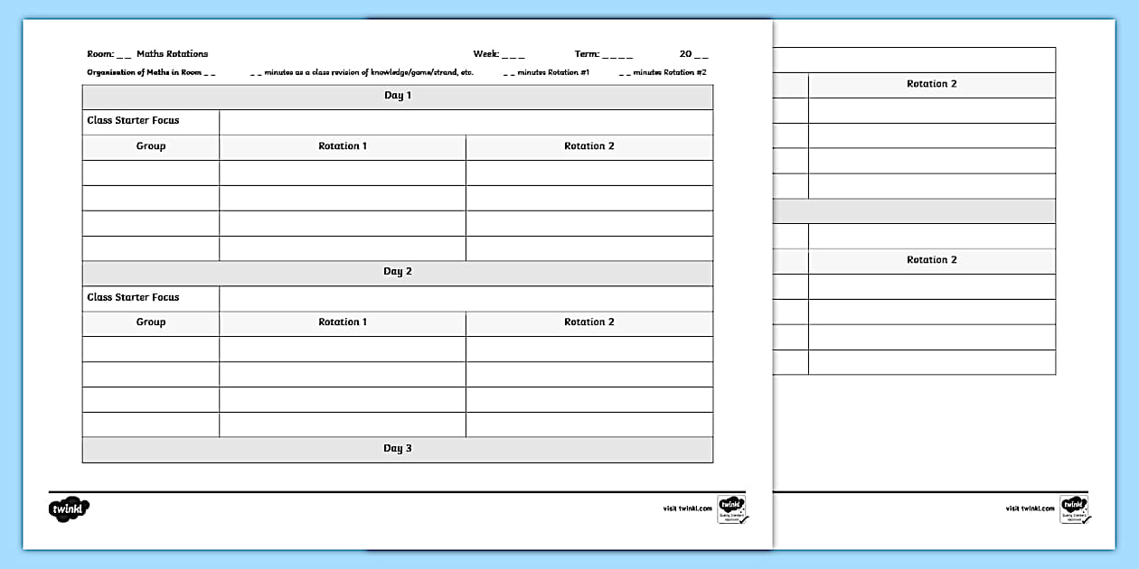 Mathematics Weekly Rotations Planning Template - Twinkl