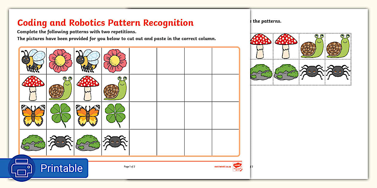 Grade R Coding and Robotics Patterns with Pictures - Twinkl