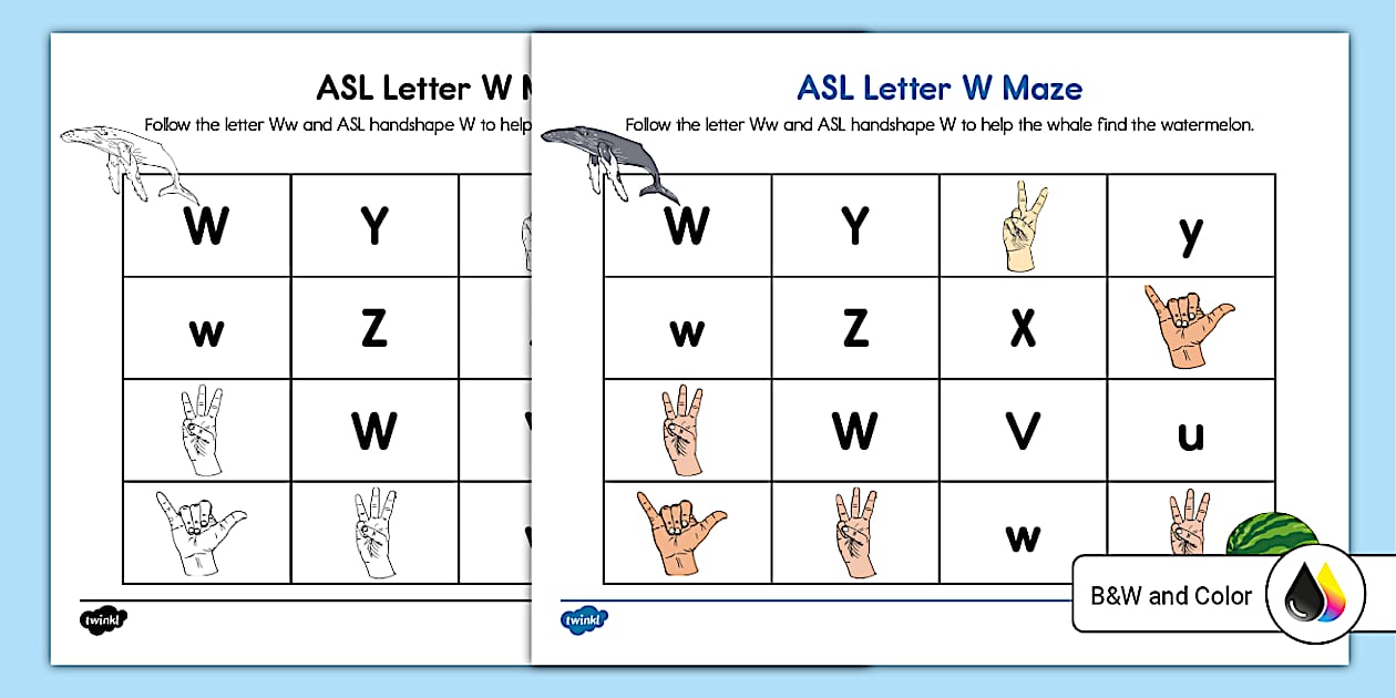 ASL Letter W Maze Worksheet (teacher made) - Twinkl