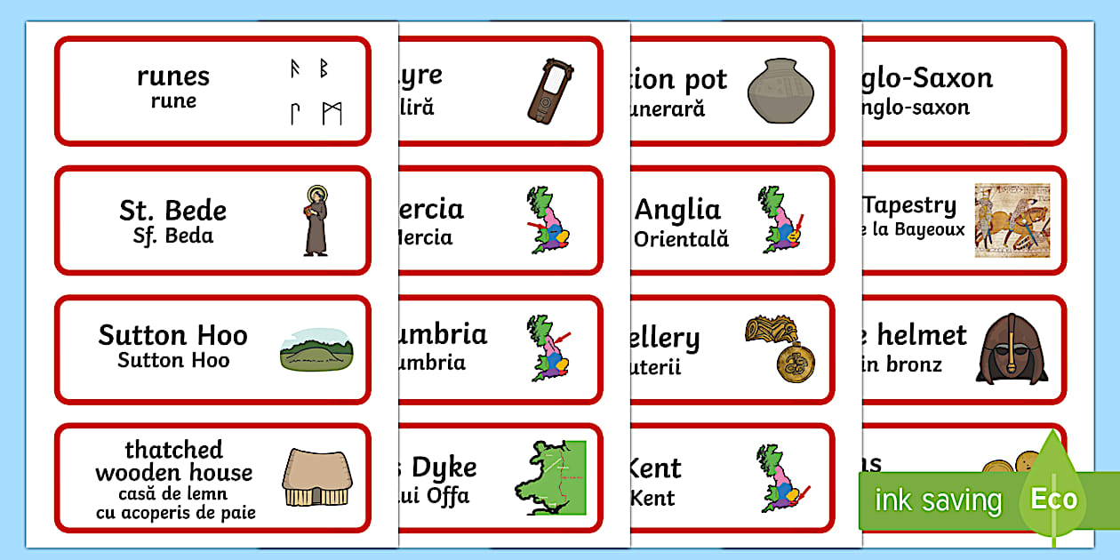 Anglo Saxons Word Cards English/Romanian (teacher made)