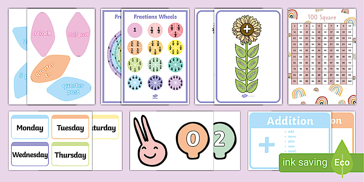 Maths Working Wall - Pastel Colour Display Pack - - Twinkl