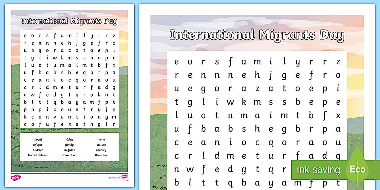 International Migrants Day Word Search (teacher made)