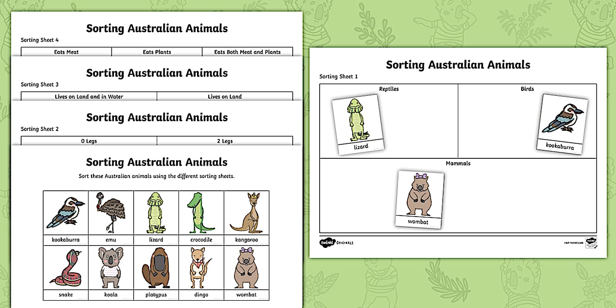 Part of the Party: Sorting Australian Animals Worksheets