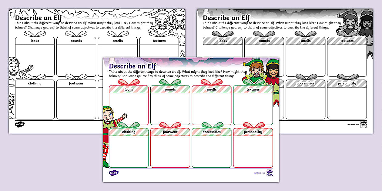 Elf Adjectives Worksheet - Twinkl English - Twinkl