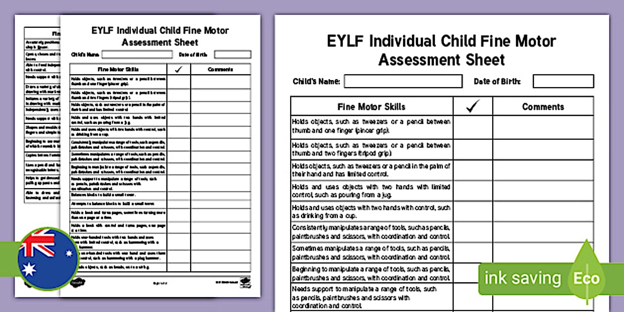 Editable EYLF Individual Child Fine Motor Assessment Sheet