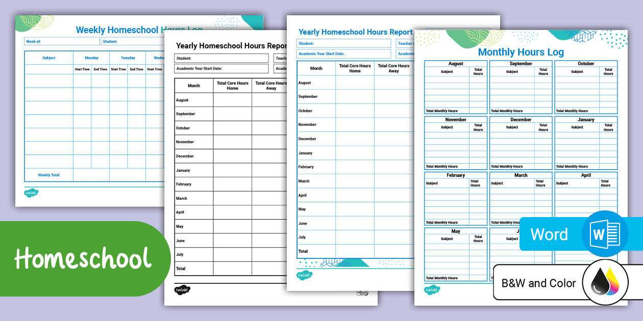 Homeschool Log Sheets | Time Tracker | Twinkl USA - Twinkl
