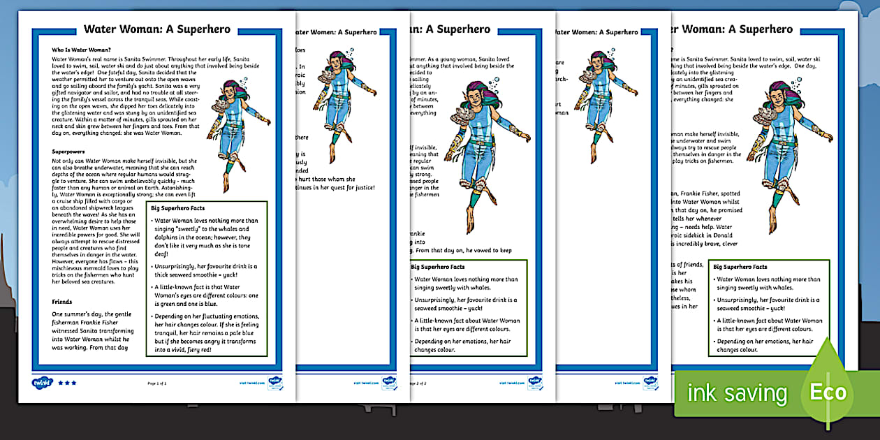 Water Woman: A Superhero Differentiated Fact File - Twinkl