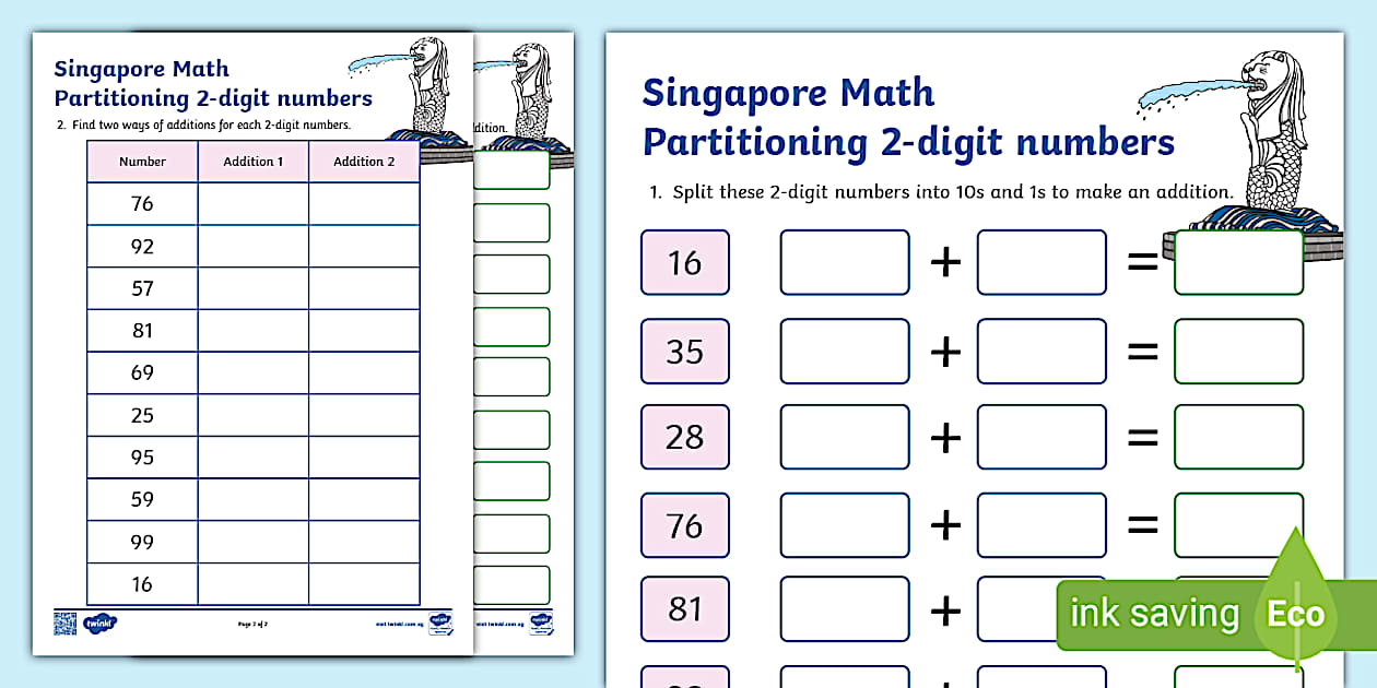 *Singapore Math--Partitioning 2-digit numbers* - Twinkl