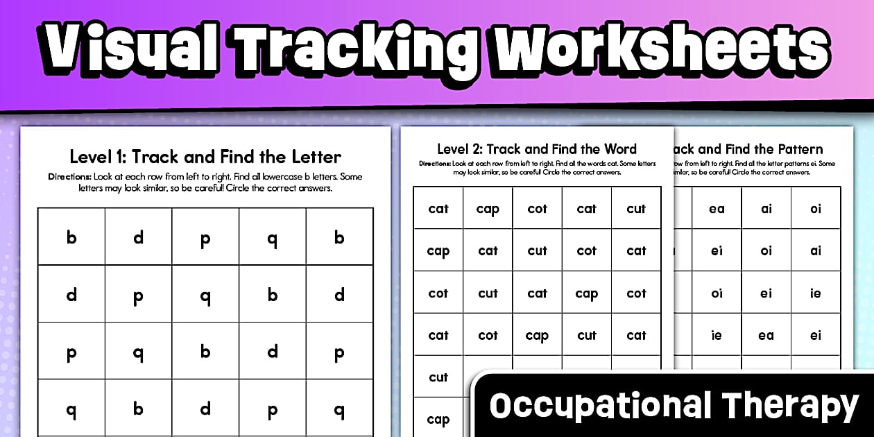 Visual Tracking Worksheets with Letters for Visual Scanning, Eye ...