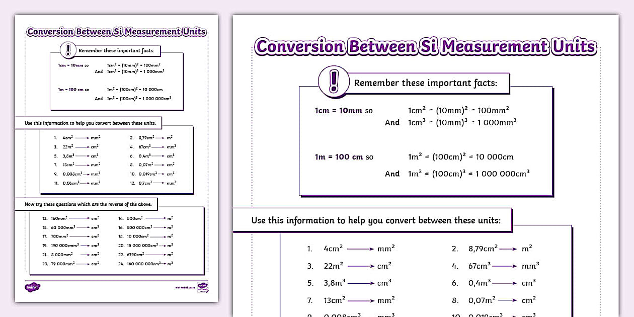 Conversions Between Si Measurement Units Activity Sheet
