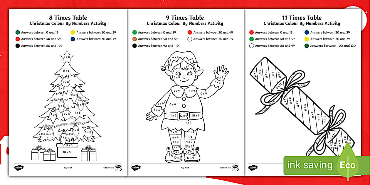 Christmas Themed Multiplication Colour By Numbers - Twinkl