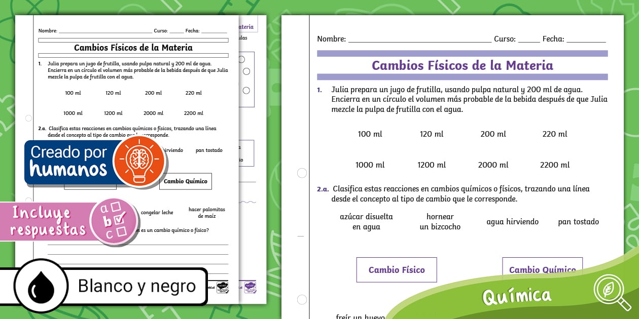 guía | cambio físico | cambio químico | ciencias naturales | química