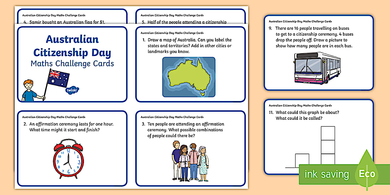 VIC F-2 Australian Citizenship Day Maths Challenge Cards