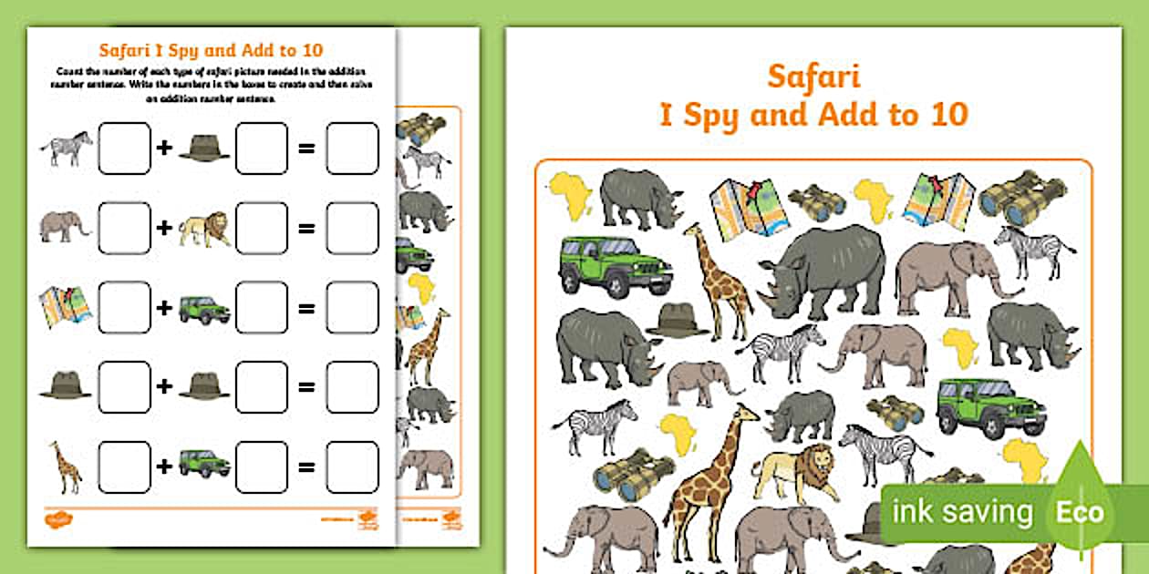👉 Safari I Spy and Add to 10 (teacher made) - Twinkl