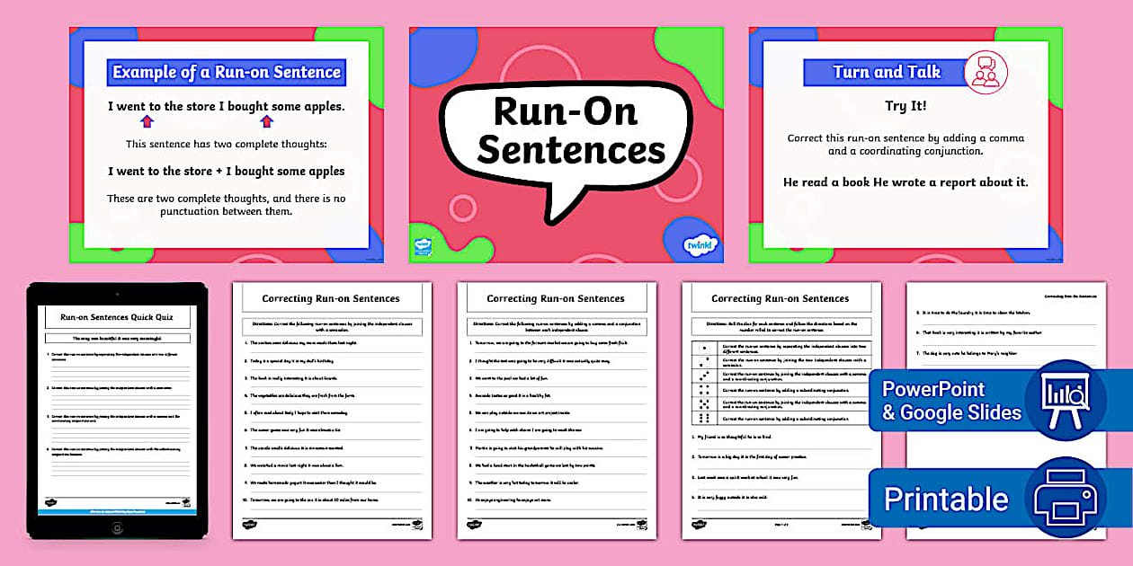 Fourth Grade Run-On Sentences Lesson Pack (teacher made)