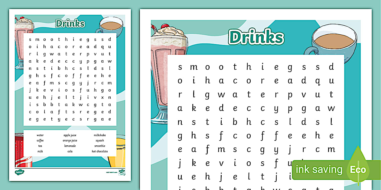 Drinks Word Search - KS2 - Food and Drink - Twinkl