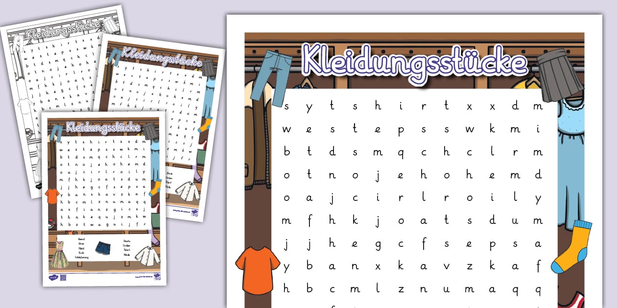 Kleidungsstücke - Suchsel - Twinkl Deutschland