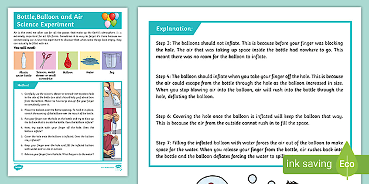 Bottle, Balloon and Air - Water Science Experiment - Twinkl