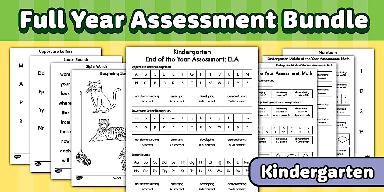 Kindergarten Full Year Assessment Bundle | ELA & Math Review