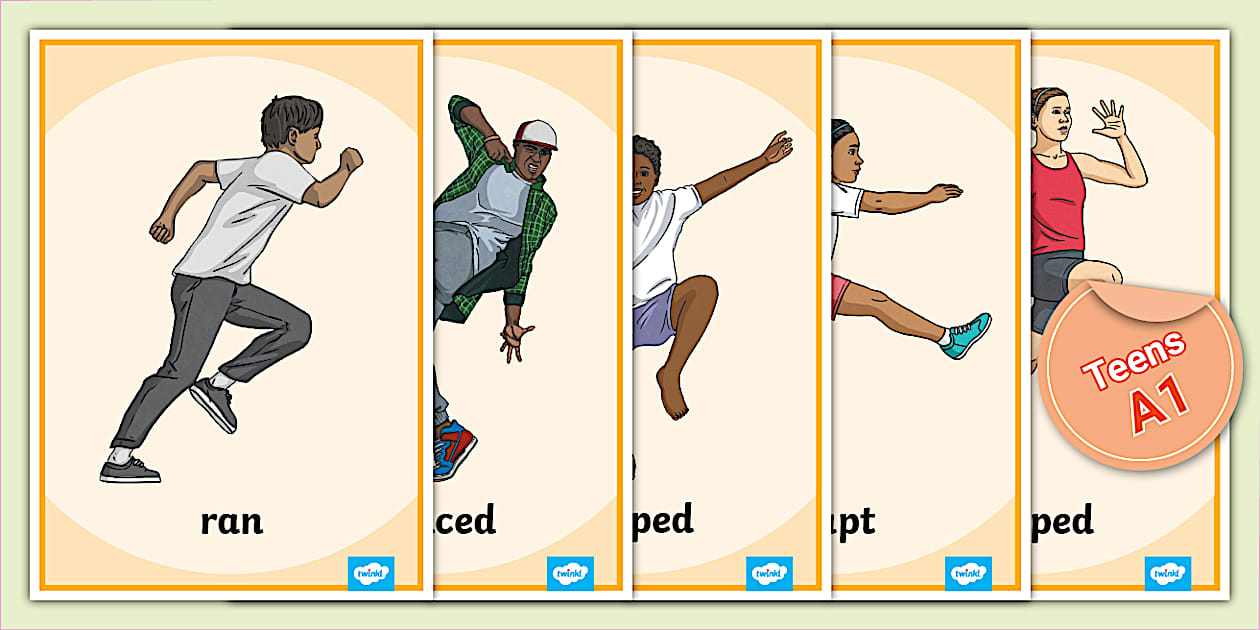 ESL Verbs Past Tense Action Posters [Teens, A1] - Twinkl