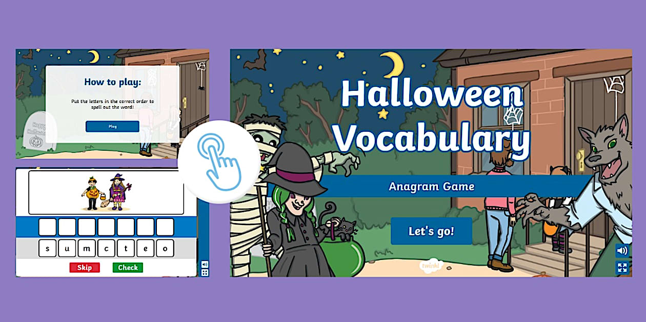 ESL Halloween Vocabulary Interactive Anagram Game [Kids, A1-A2]