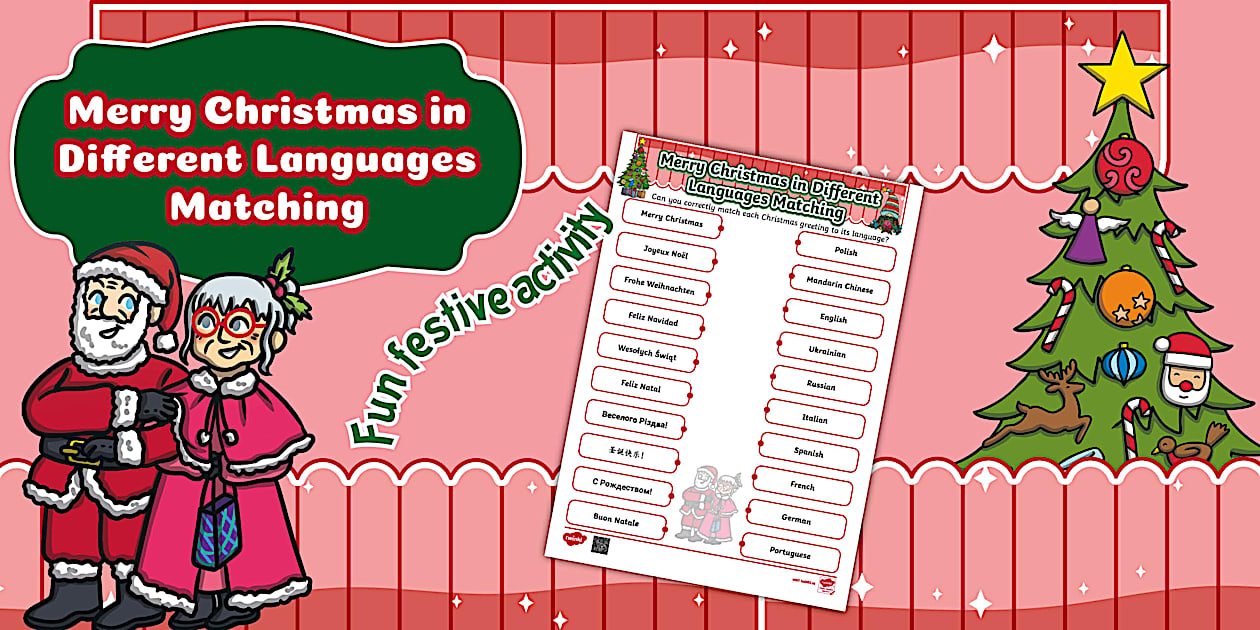 * NEW * Merry Christmas in Different Languages Matching Worksheet