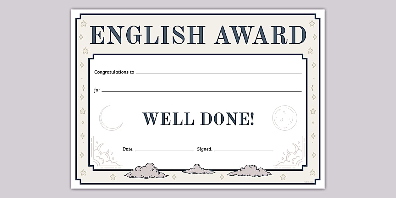 Celestial-Themed English Award Certificate (teacher made)