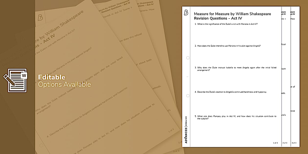 Measure for Measure: Act IV Revision Questions - Twinkl