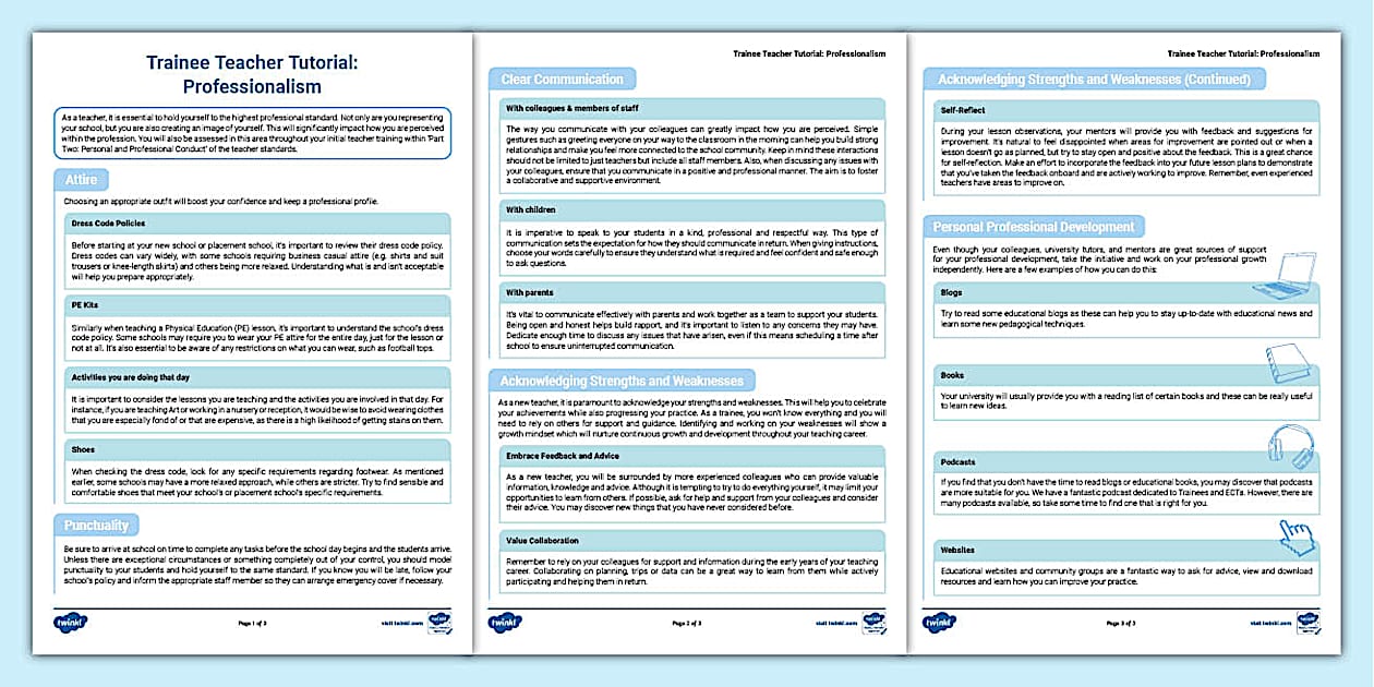 Trainee Teacher Tutorial: Professionalism (teacher made)