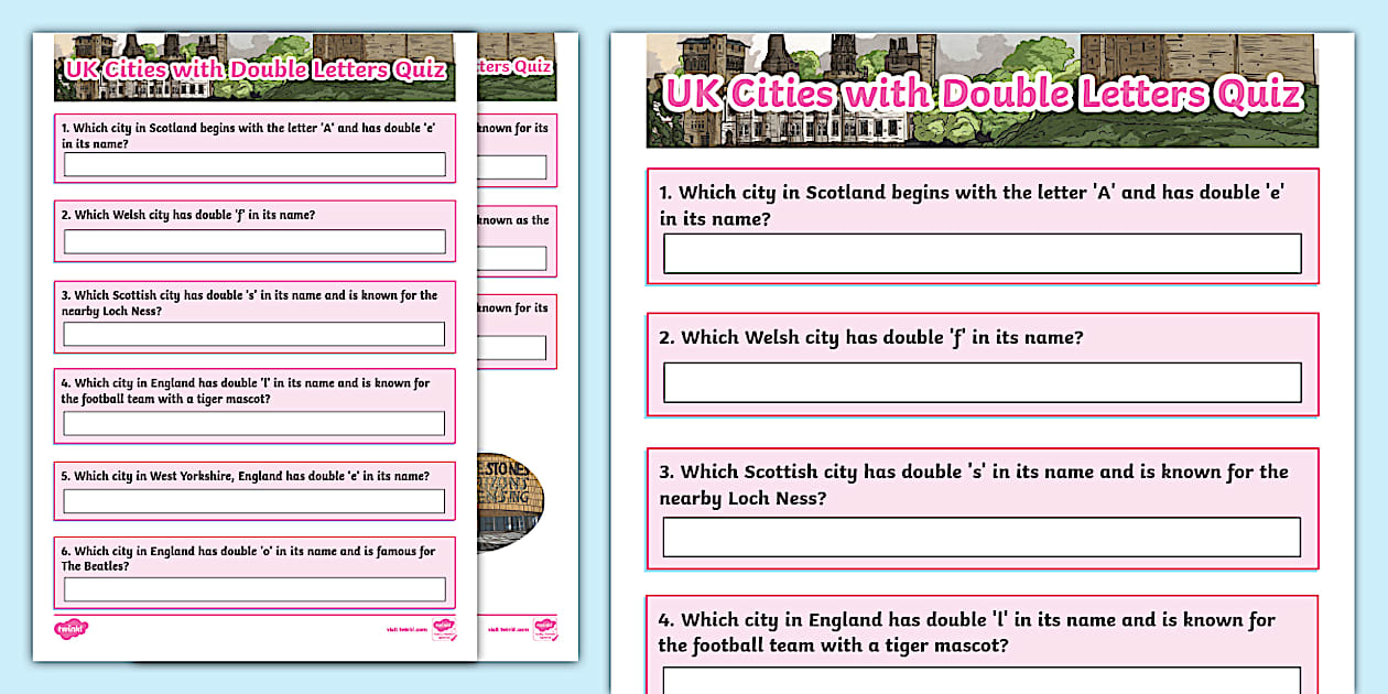 UK Cities with Double Letters Quiz - Twinkl
