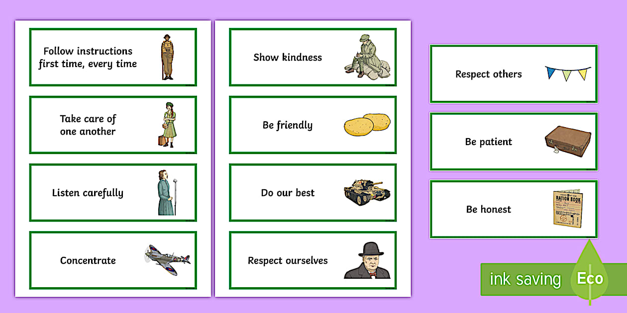 KS2 WWII Themed Class Charter Cards (teacher made) - Twinkl