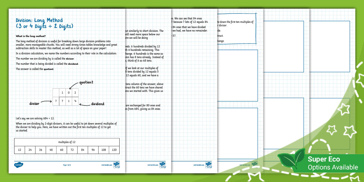 Division: Long Method (3 or 4 Digits ÷ 2 Digits) - Twinkl