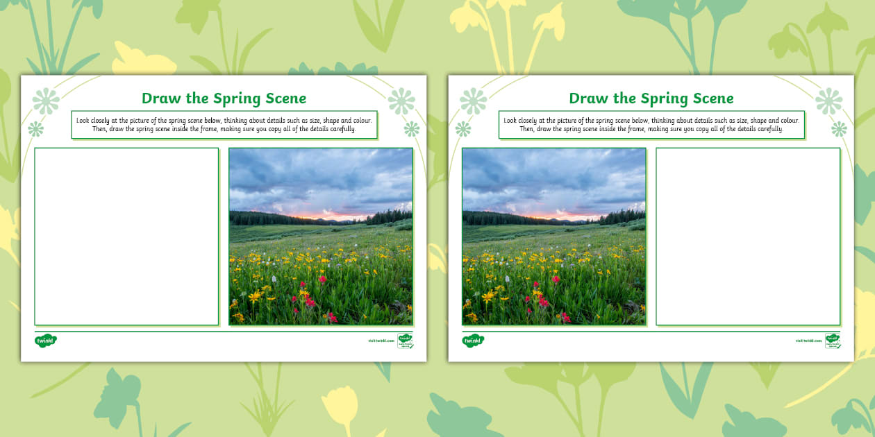 Draw the Spring Picture Worksheet Twinkl - Twinkl