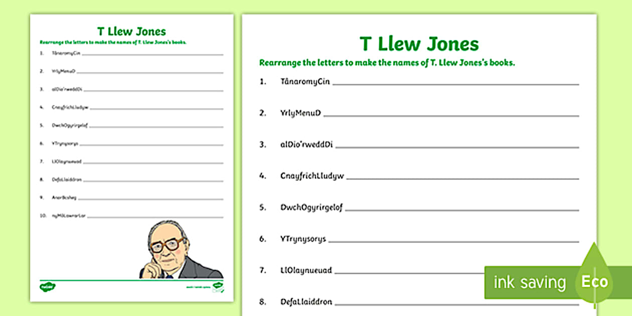 T Llew Jones Book Anagrams (teacher made) - Twinkl
