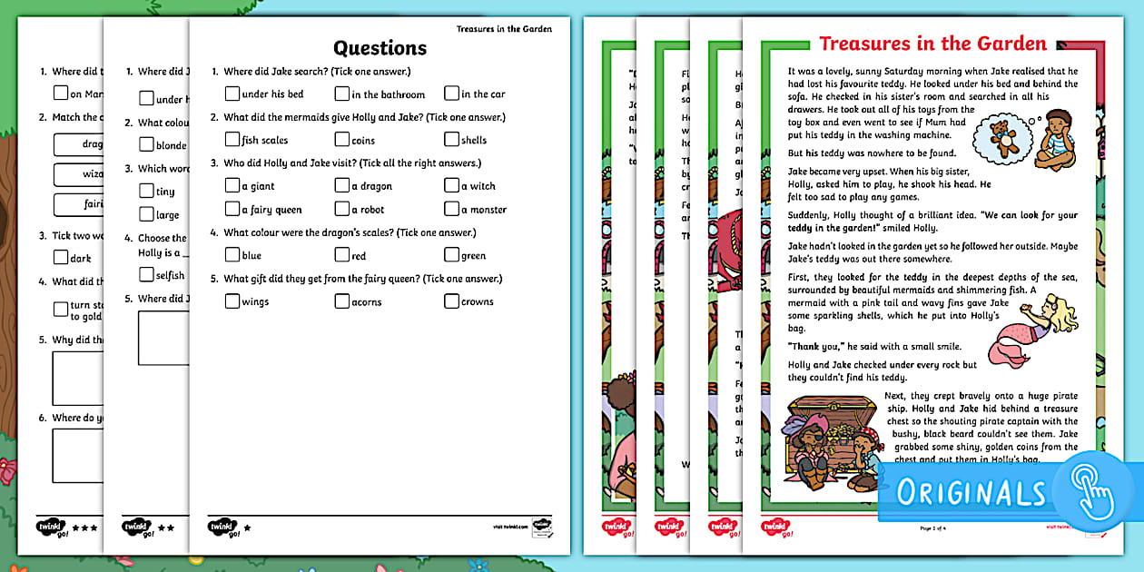 KS1 Treasures in the Garden Comprehension Activity - Twinkl