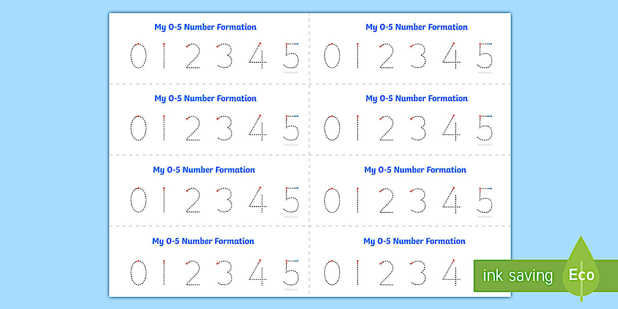 Number Formation Tracing Strips 0-5 (teacher made) - Twinkl
