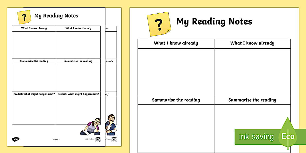 Editable Reading Notes Worksheet (teacher made) - Twinkl