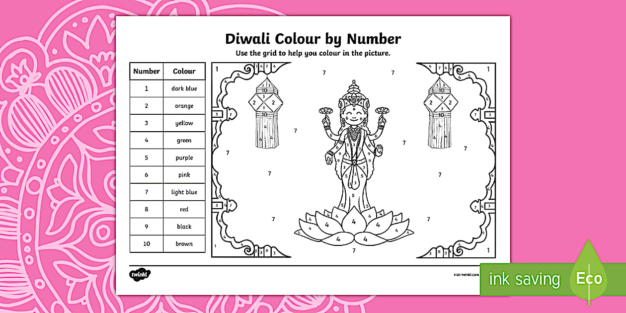 Diwali Scene Colour by Number (l'enseignant a fait) - Twinkl