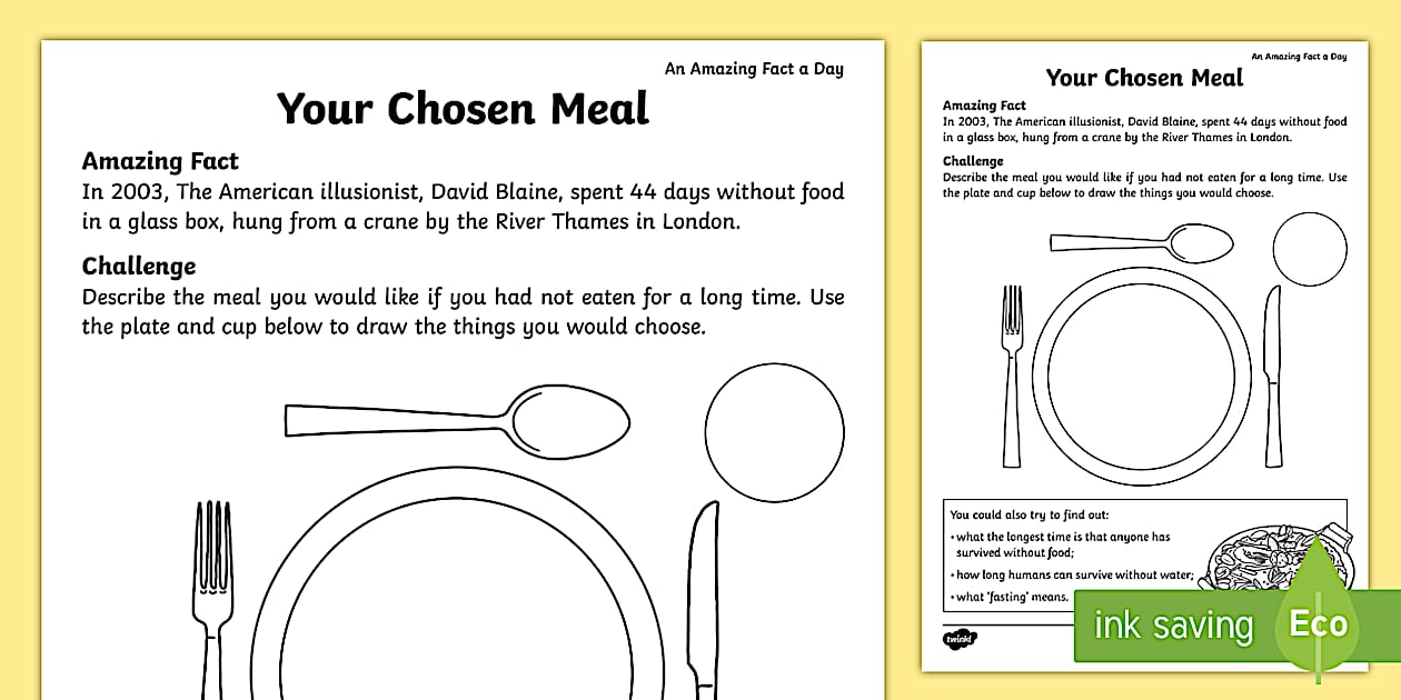 Your Chosen Meal Worksheet / Worksheet - Twinkl
