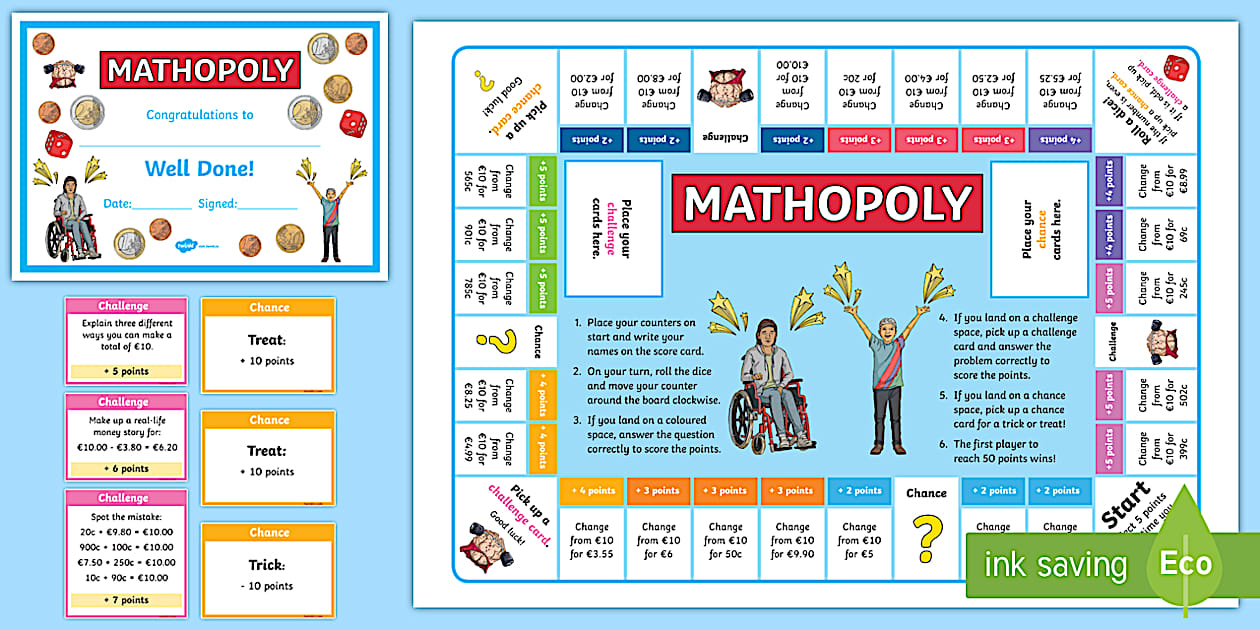 Euro money games- Mathopoly board game- download & play