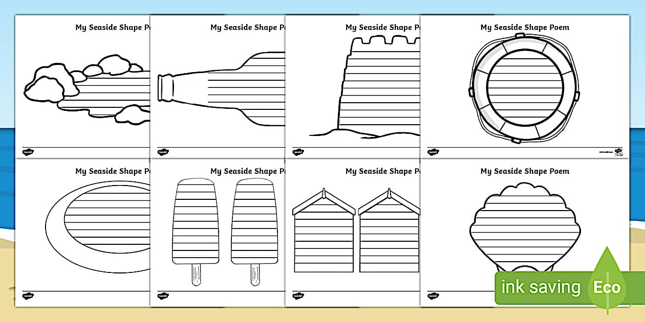 Seaside Shape Poetry Templates - Seaside Poems for Children